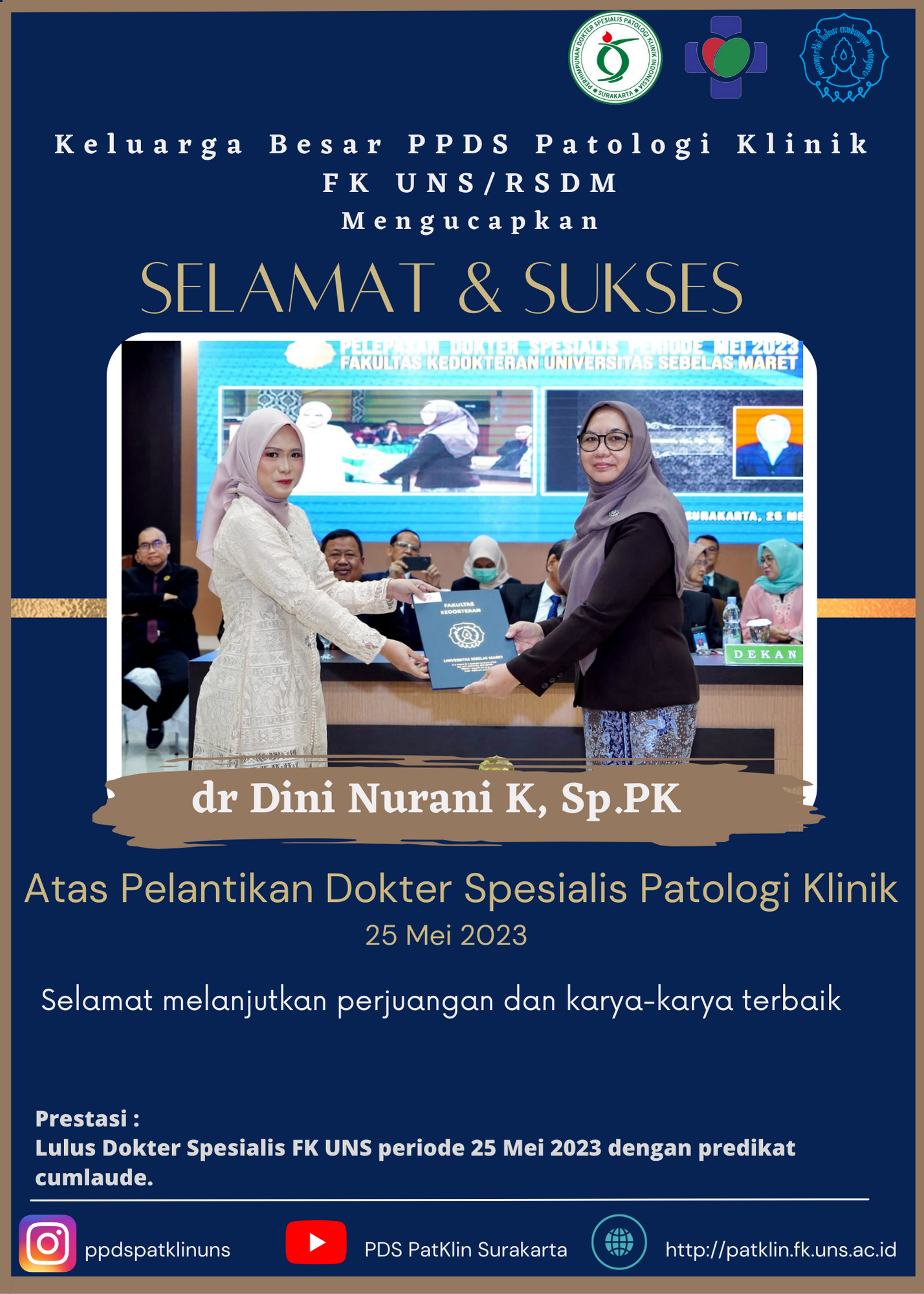 Wisuda Dokter Spesialis FK UNS Periode 25 Mei 2023 – PPDS Patologi Klinik