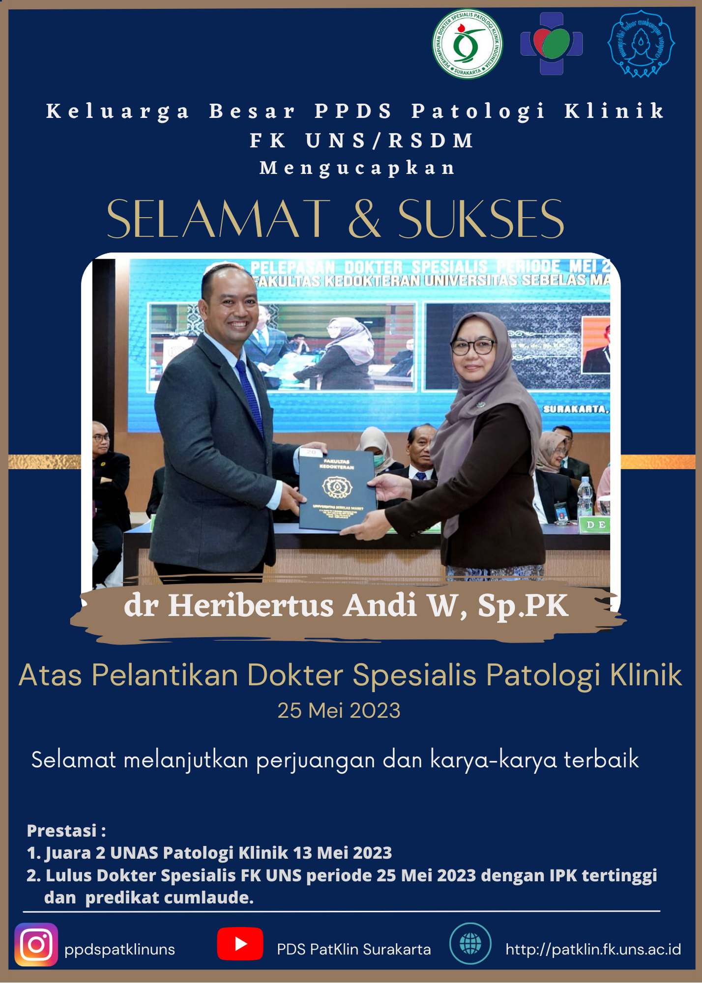 Wisuda Dokter Spesialis FK UNS Periode 25 Mei 2023 – PPDS Patologi Klinik